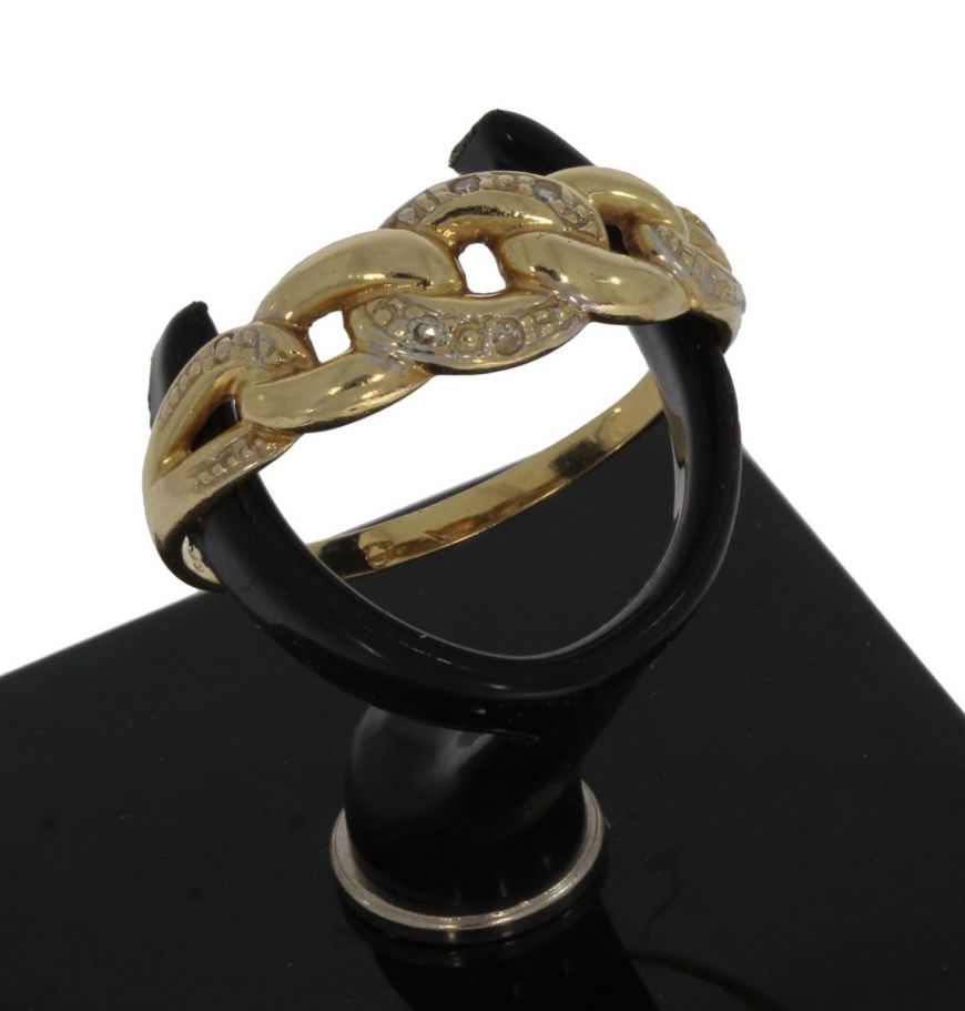 Bewerkte 14 karaats gouden dames ring met 4 diamantjes